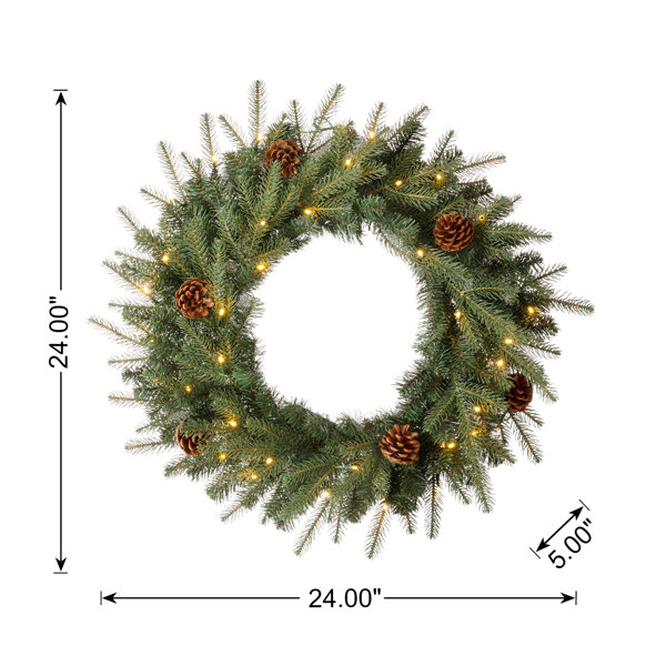 The Holiday Aisle® Heyder 24" Greenery Christmas Pinecone Wreath with Lights | Wayfair